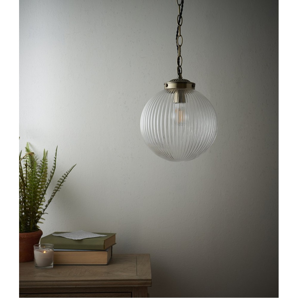 Endon 71123 Brydon - Antique Brass Pendant with Clear Ribbed