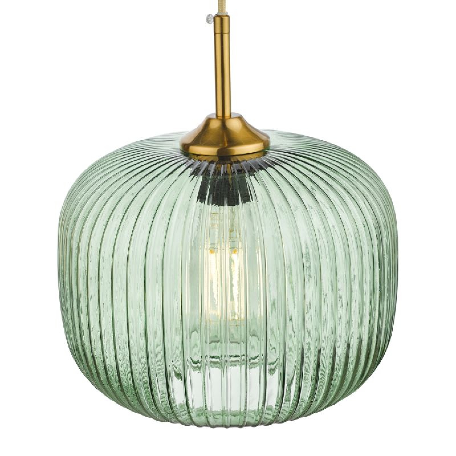 Dar DEM0124 Demarius - Bronze Pendant with Green Ribbed Glass