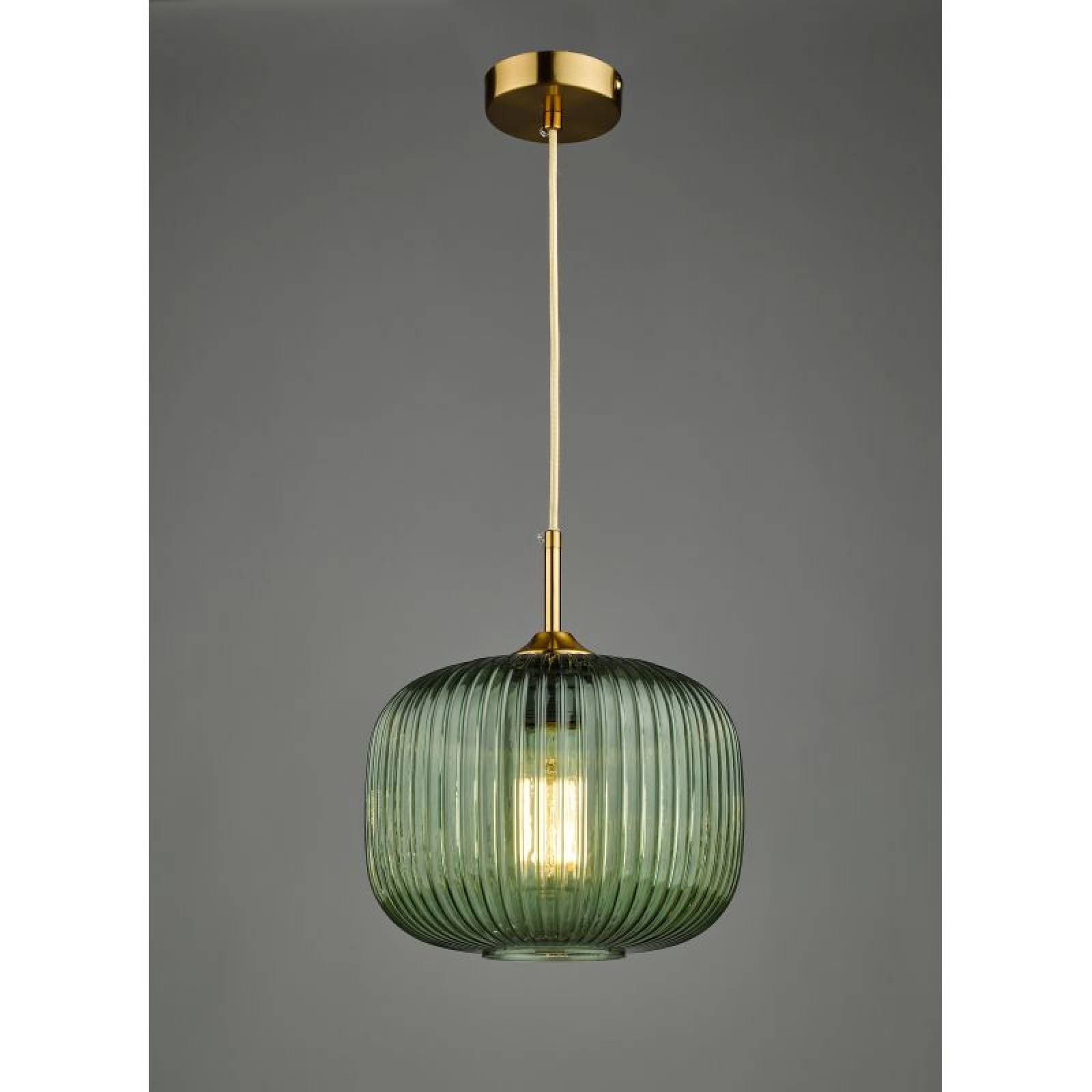 Dar DEM0124 Demarius - Bronze Pendant with Green Ribbed Glass